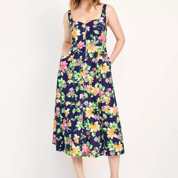 Old Navy | Dresses | Old Navy Womens Linen Blend Midi Dress Navy Blue ...